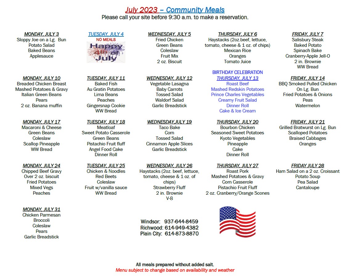 Community Meals - Union County Senior Activity Center