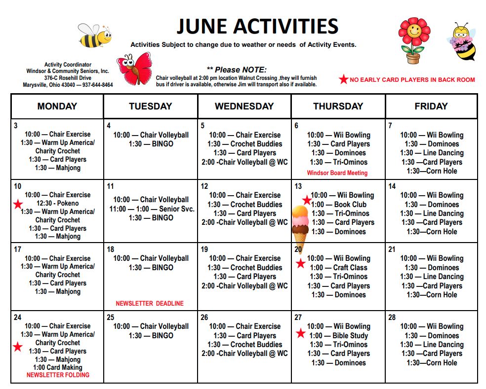 Activity Calendar - Union County Senior Activity Center